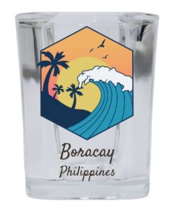 r and r imports boracay philippines souvenir 2 ounce square base shot glass wave design single