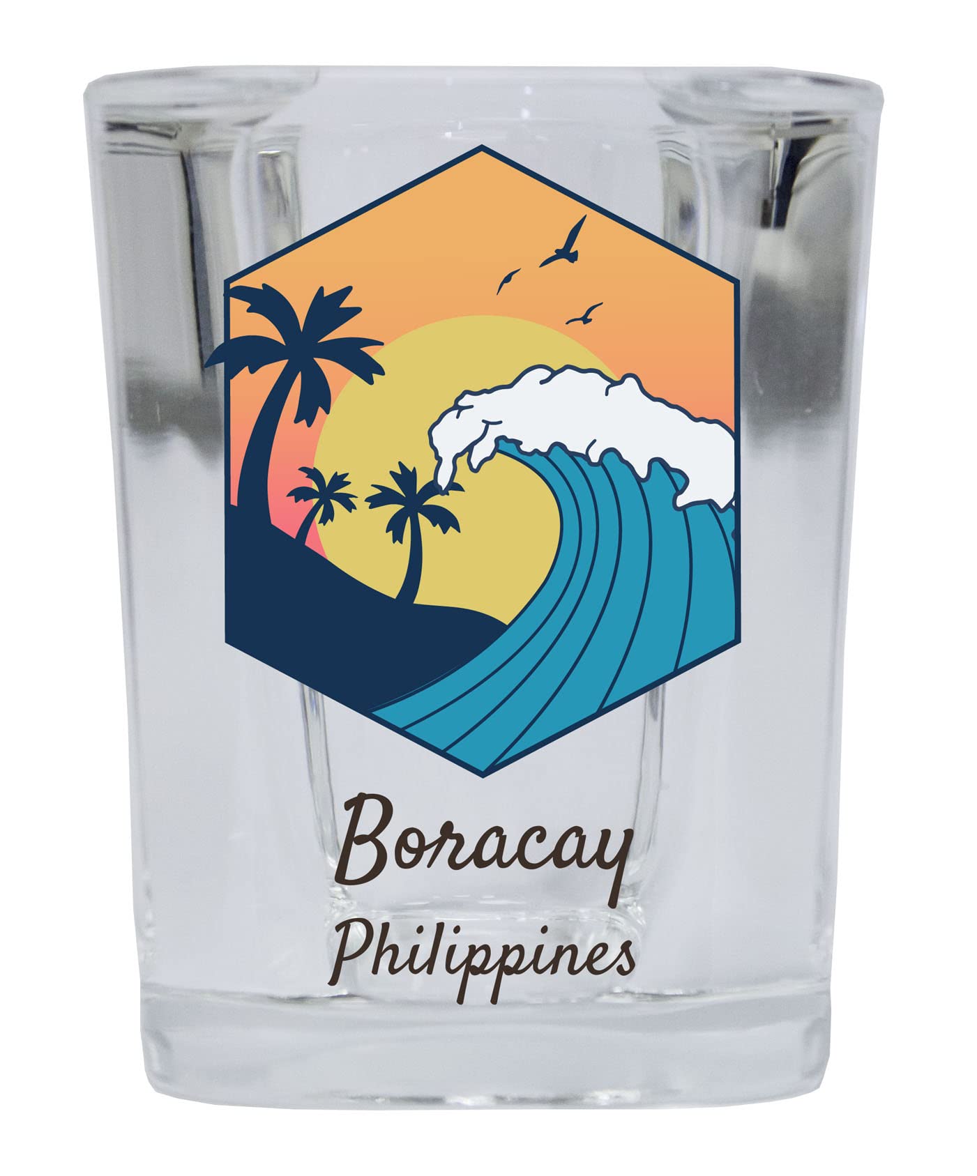 R and R Imports Boracay Philippines Souvenir 2 Ounce Square Base Shot Glass Wave Design Single