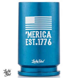 Lucky Shot 30MM Gauge Shot Glass 2.7 oz. |'Merica Flag Est. 1776 |Aluminum Warthog A-10 Round | For Whiskey, Tequila, Vodka | Made in USA (Blue)