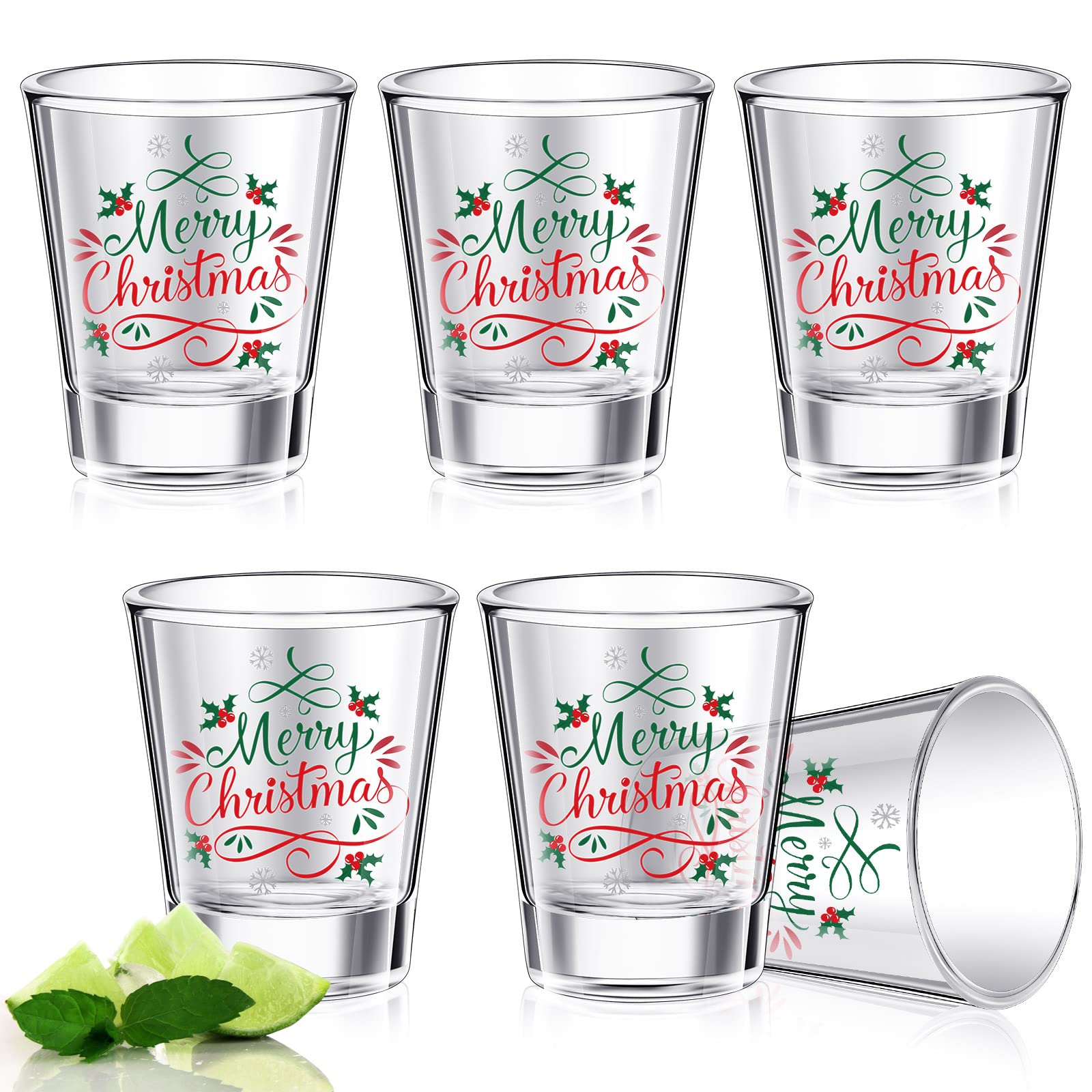 Lounsweer 6 Pcs Merry Christmas Shot Glass Set 2 oz Clear Holiday Cocktail Glasses Funny Shot Glasses Bulk, Cool Shot Cups with Weighty Base for Christmas Party Decoration Whiskey Drinkware Supply