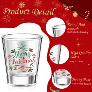 Lounsweer 6 Pcs Merry Christmas Shot Glass Set 2 oz Clear Holiday Cocktail Glasses Funny Shot Glasses Bulk, Cool Shot Cups with Weighty Base for Christmas Party Decoration Whiskey Drinkware Supply