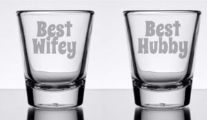 alankathy mugs wifey hubby mr mrs couple husband wife married shot glass 1.5 oz set