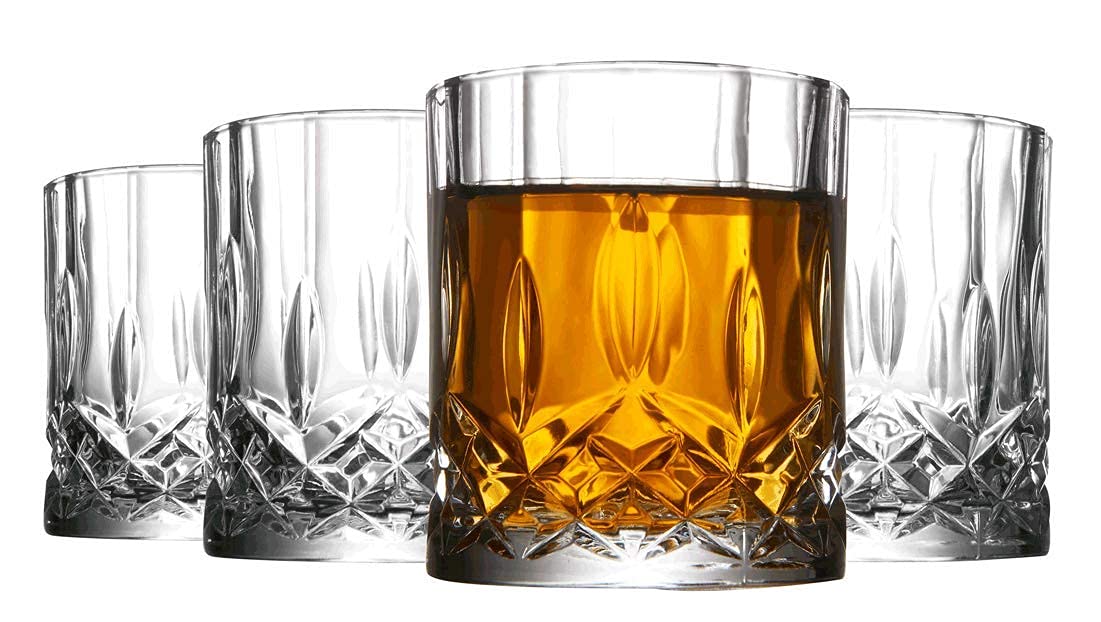 Modern-Depo Whiskey Liquor Rocks Glasses Crystal 10 Ounce Set of 4 Tumblers Barware for Cocktail Scotch Rum Bourbon Vodka Tequila Beverage