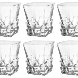 Barski - European Quality Glass - Crystal - Set of 6 - Square Shaped - Double Old Fashioned Tumblers - DOF - 11.7 oz. - with Ice Cubes Design - Glasses are Made in Europe