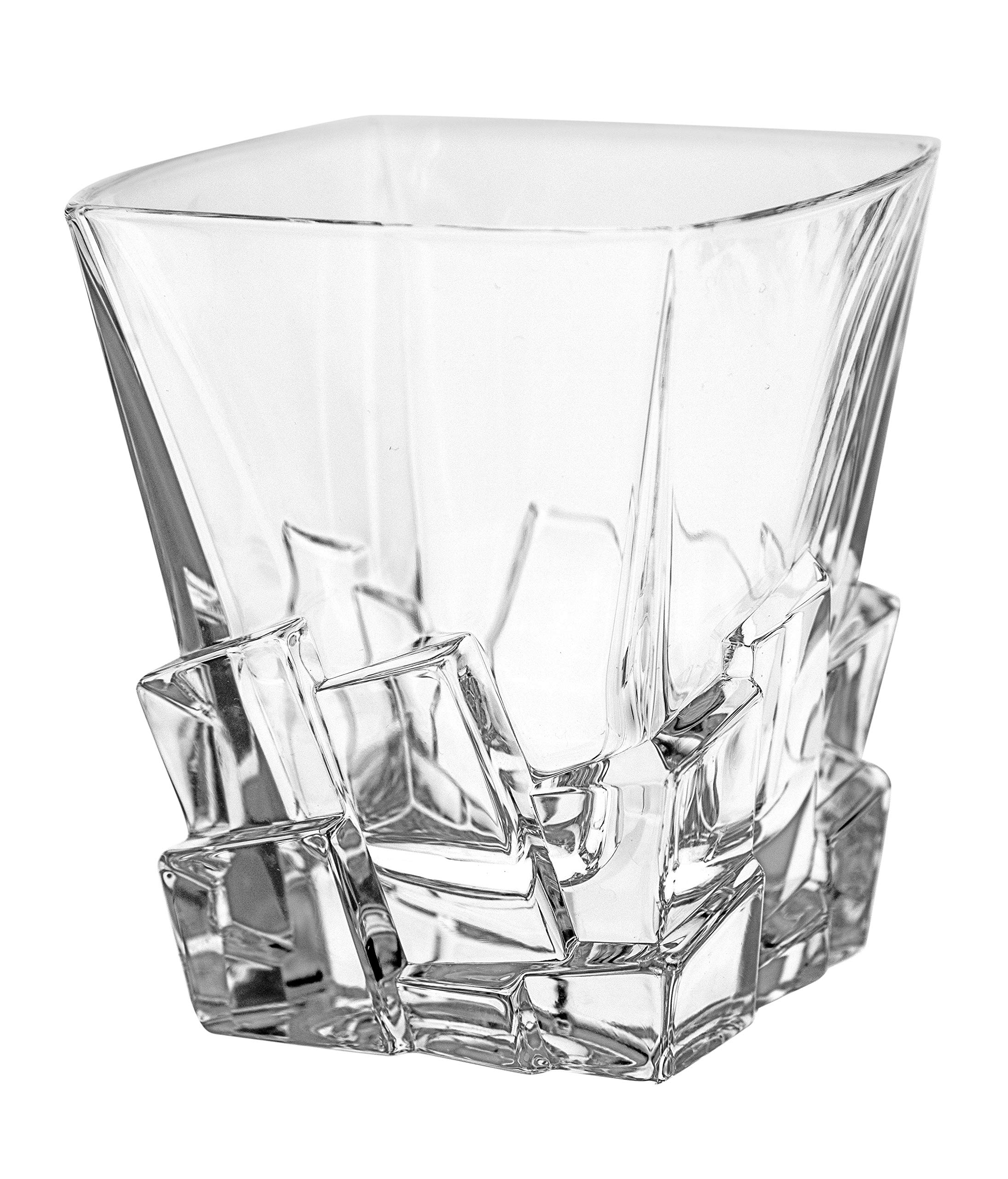 Barski - European Quality Glass - Crystal - Set of 6 - Square Shaped - Double Old Fashioned Tumblers - DOF - 11.7 oz. - with Ice Cubes Design - Glasses are Made in Europe