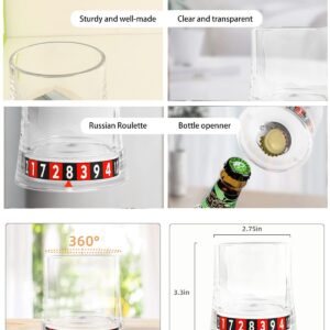 Acrylic Wine Glasses, 5 oz Clear Roulette Shot Spinning Whiskey Glasses, with Beer Bottle Opener, Plastic Reusable Drinking Glasses, Unique Gift for Men Husband Father (C)