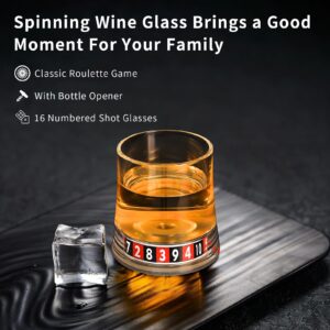 Acrylic Wine Glasses, 5 oz Clear Roulette Shot Spinning Whiskey Glasses, with Beer Bottle Opener, Plastic Reusable Drinking Glasses, Unique Gift for Men Husband Father (C)