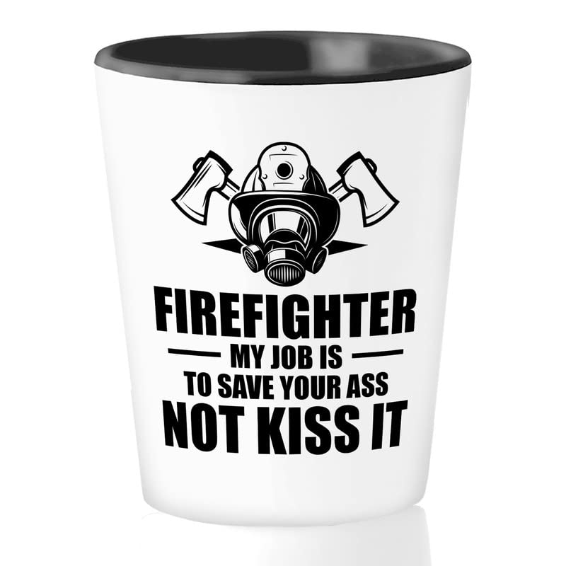 Flairy Land Firefighter Shot Glass 1.5oz - save your ess - Fire Chief Fireman, Fire Department, Rescuer, Fire Helmet, Firefighter Dad, Firefighter Mom