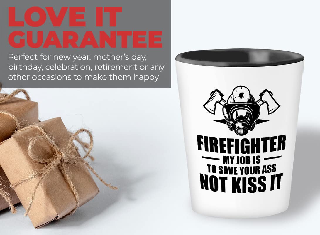 Flairy Land Firefighter Shot Glass 1.5oz - save your ess - Fire Chief Fireman, Fire Department, Rescuer, Fire Helmet, Firefighter Dad, Firefighter Mom