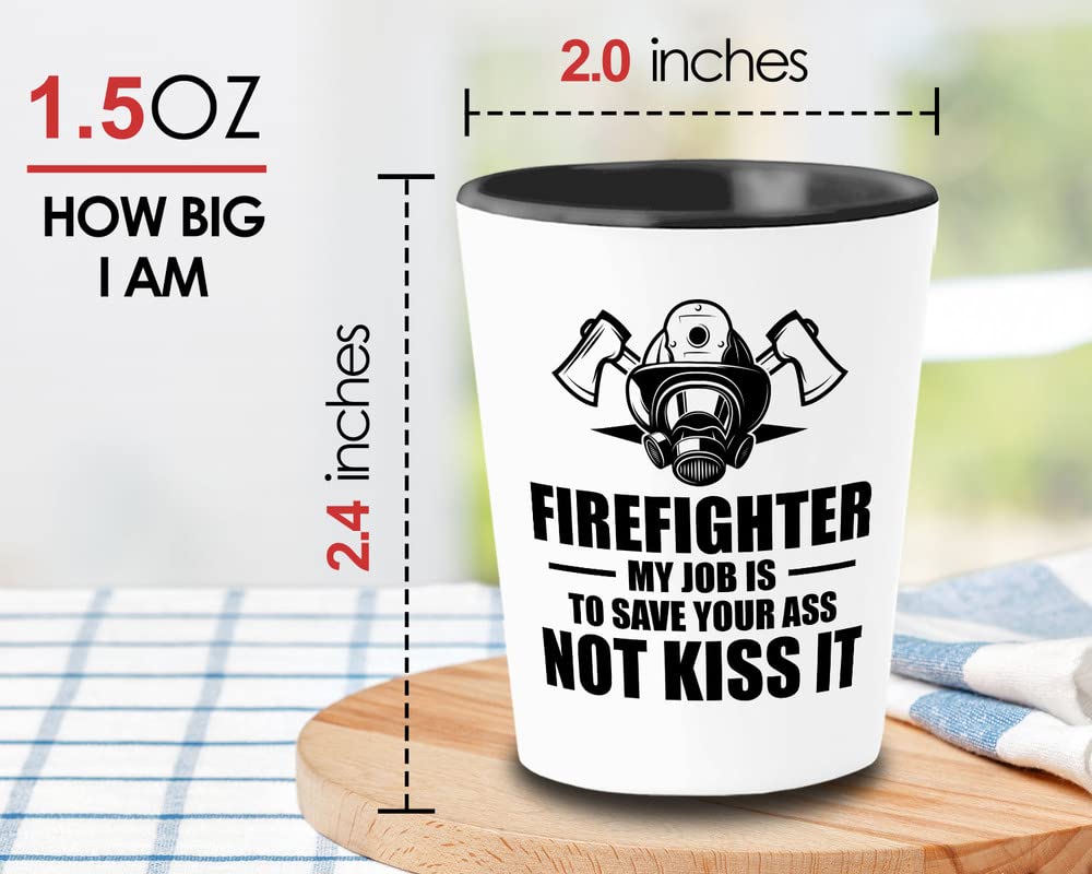 Flairy Land Firefighter Shot Glass 1.5oz - save your ess - Fire Chief Fireman, Fire Department, Rescuer, Fire Helmet, Firefighter Dad, Firefighter Mom