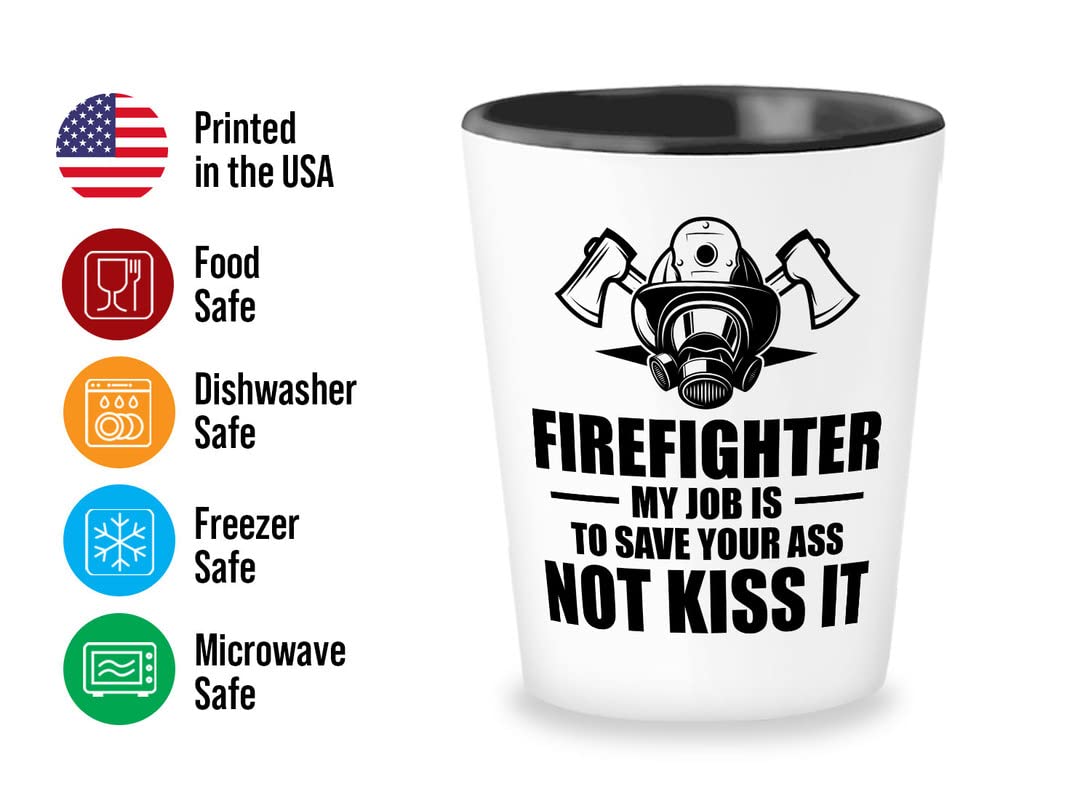 Flairy Land Firefighter Shot Glass 1.5oz - save your ess - Fire Chief Fireman, Fire Department, Rescuer, Fire Helmet, Firefighter Dad, Firefighter Mom