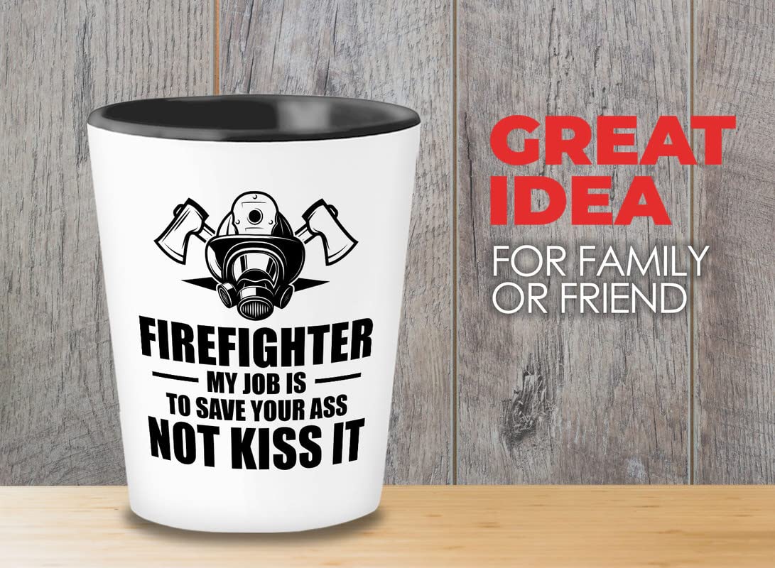 Flairy Land Firefighter Shot Glass 1.5oz - save your ess - Fire Chief Fireman, Fire Department, Rescuer, Fire Helmet, Firefighter Dad, Firefighter Mom