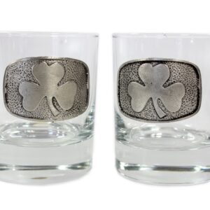 Shamrock Irish Whiskey Glasses Pewter Set of Two Made in Ireland