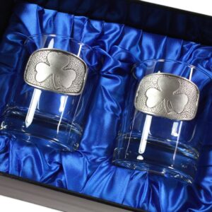 Shamrock Irish Whiskey Glasses Pewter Set of Two Made in Ireland