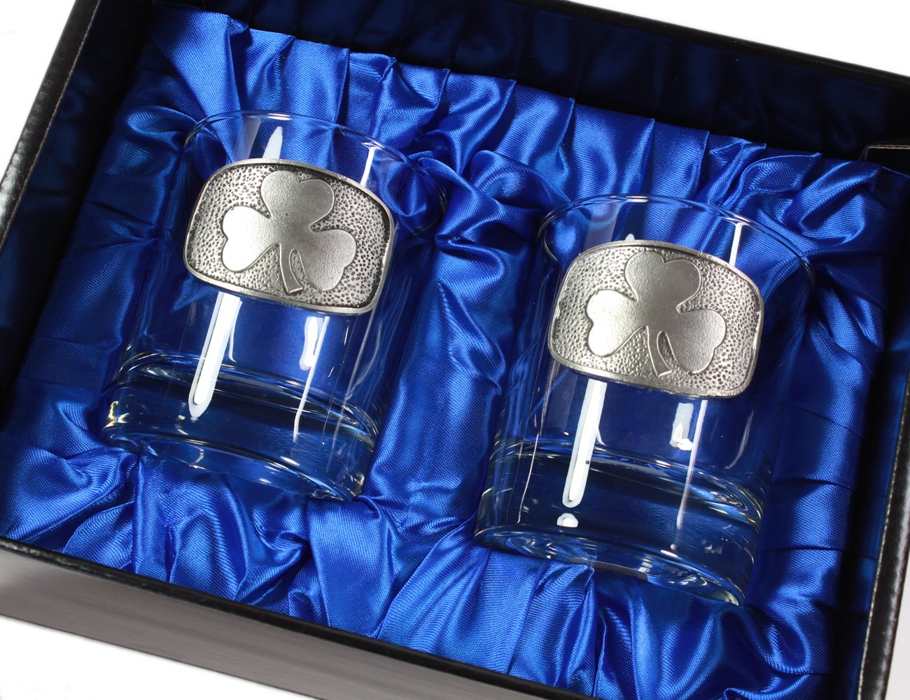 Shamrock Irish Whiskey Glasses Pewter Set of Two Made in Ireland