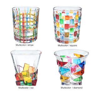 RXMORI 2PCS Colorful Drinking Glasses,Hand Painted Crystal Whiskey Glasses,Colorful Water Glasses Cocktail Glasses,Crystal Glass Whiskey Glass Juice Water Glass