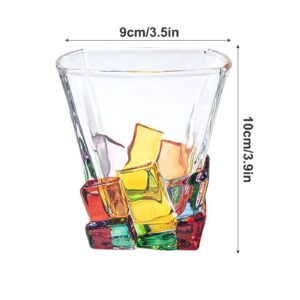 RXMORI 2PCS Colorful Drinking Glasses,Hand Painted Crystal Whiskey Glasses,Colorful Water Glasses Cocktail Glasses,Crystal Glass Whiskey Glass Juice Water Glass