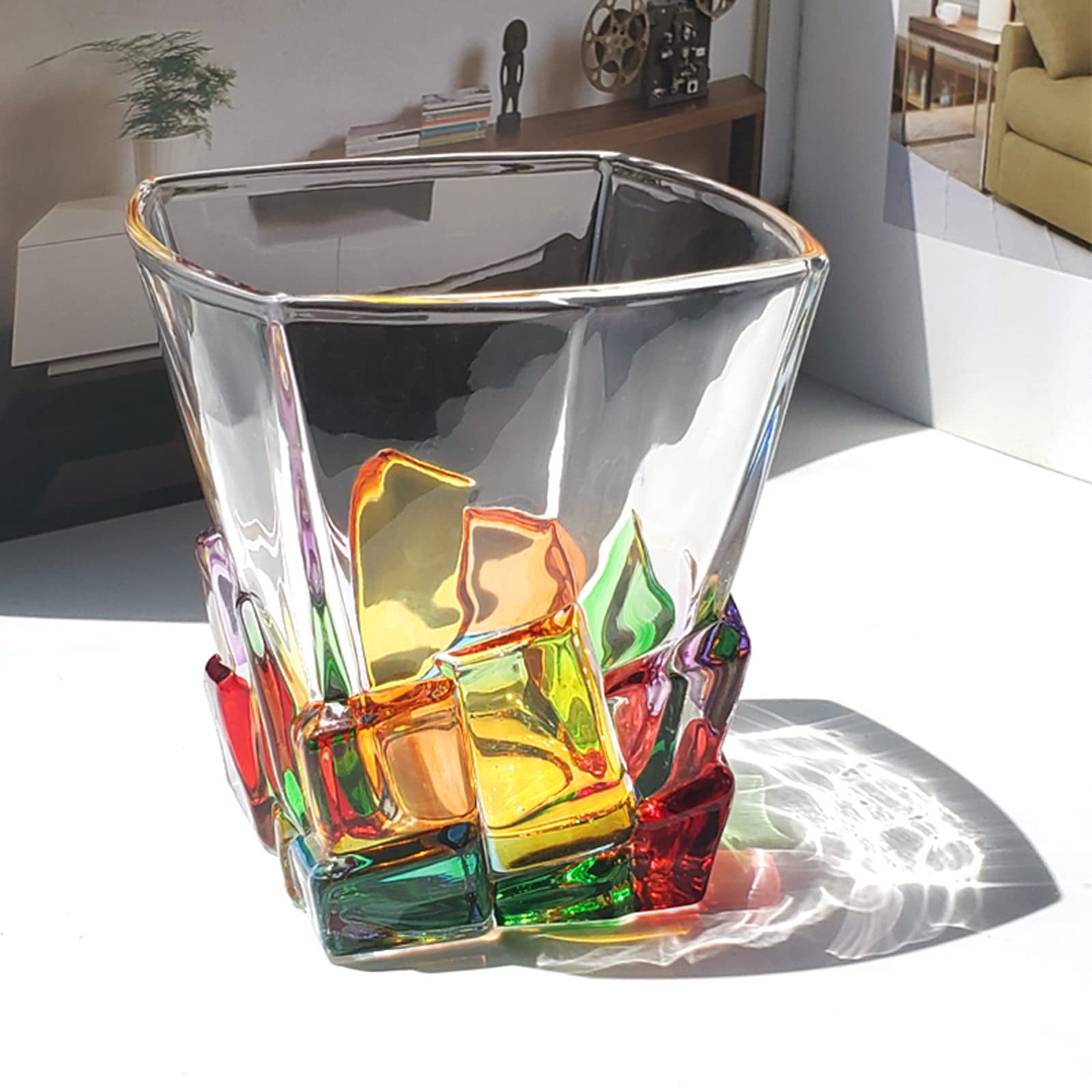 RXMORI 2PCS Colorful Drinking Glasses,Hand Painted Crystal Whiskey Glasses,Colorful Water Glasses Cocktail Glasses,Crystal Glass Whiskey Glass Juice Water Glass