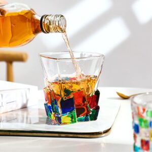 RXMORI 2PCS Colorful Drinking Glasses,Hand Painted Crystal Whiskey Glasses,Colorful Water Glasses Cocktail Glasses,Crystal Glass Whiskey Glass Juice Water Glass