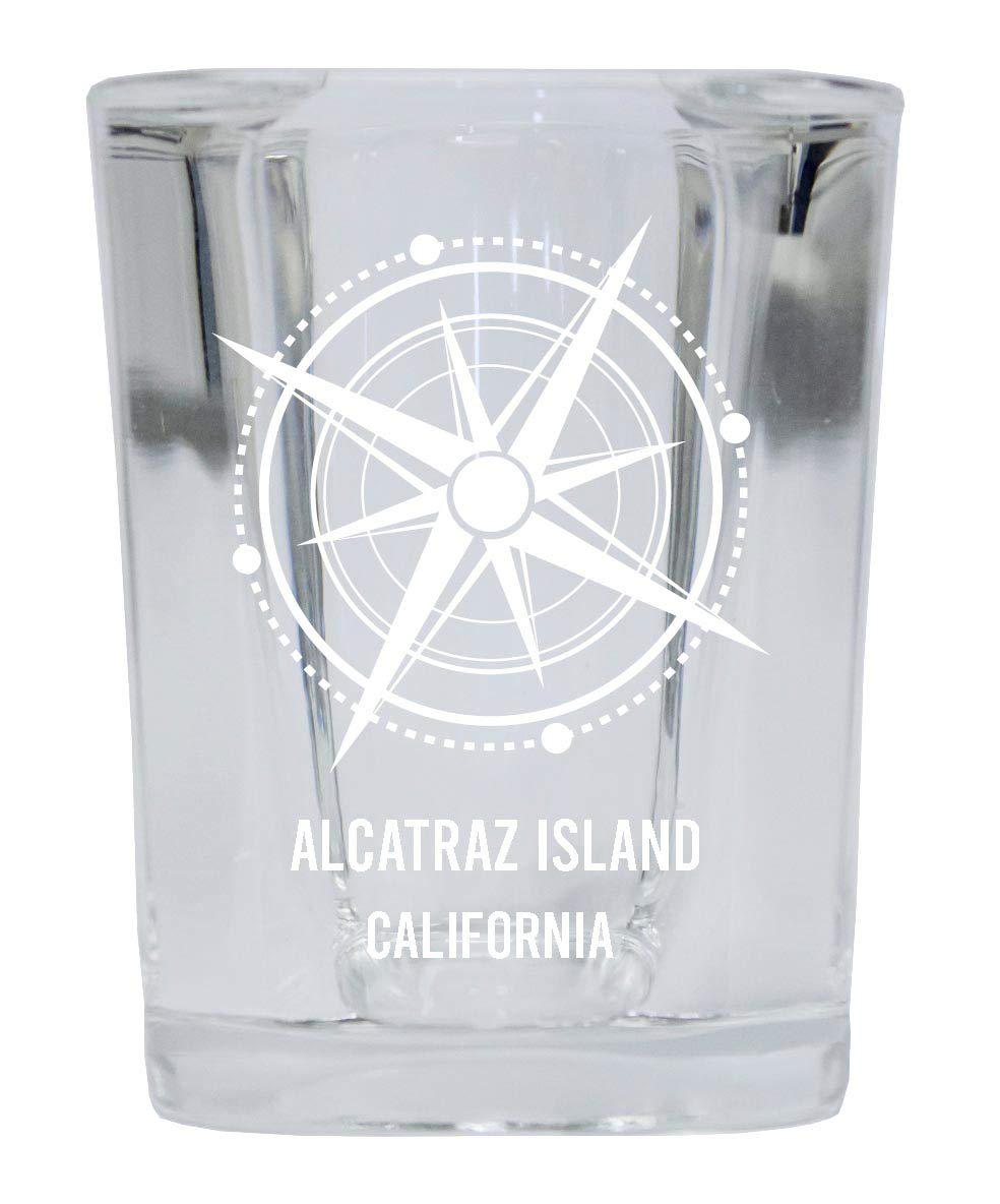 Alcatraz Island Souvenir 2 Ounce Square Shot Glass laser etched Compass Design