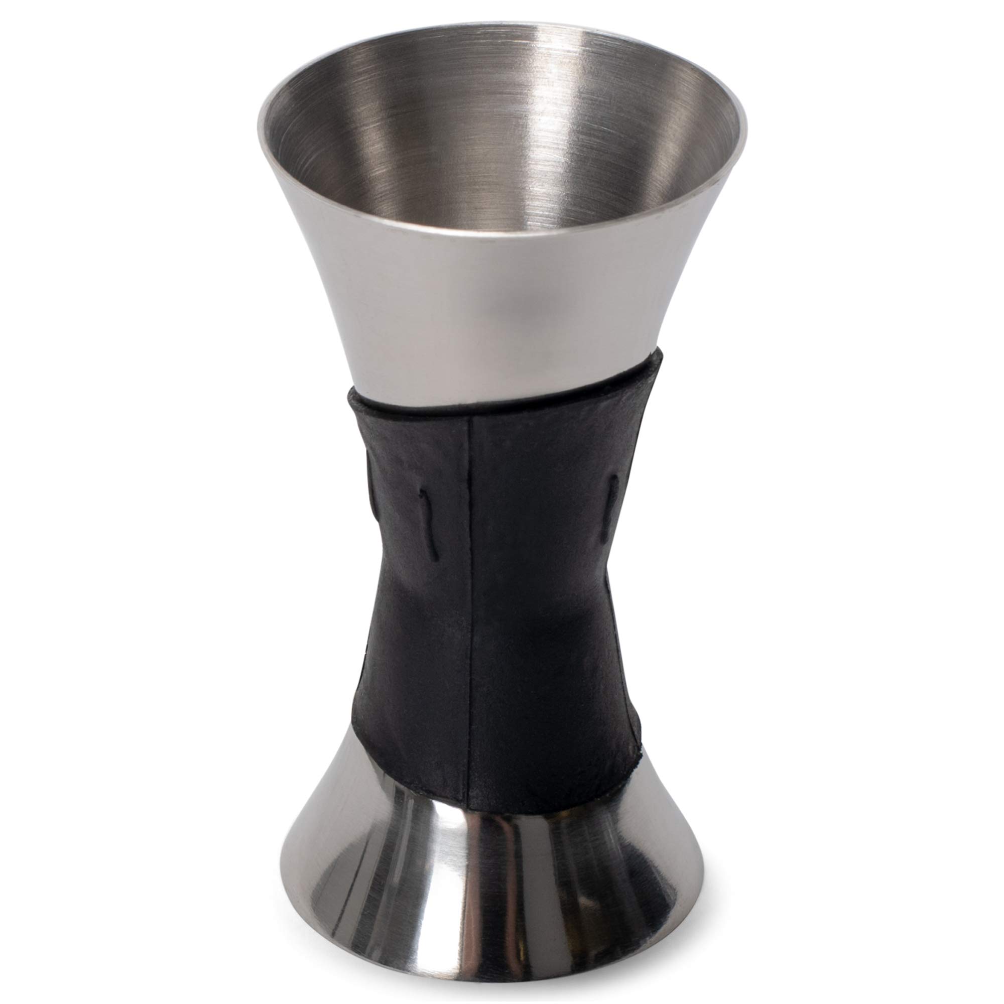 Cork Pops Giovanni Double Shot Glass With Easy To Hold Neoprene Center Grip, Silver Black