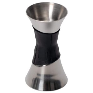 Cork Pops Giovanni Double Shot Glass With Easy To Hold Neoprene Center Grip, Silver Black