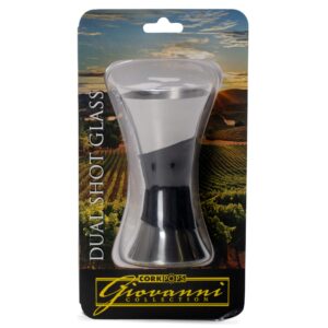 Cork Pops Giovanni Double Shot Glass With Easy To Hold Neoprene Center Grip, Silver Black