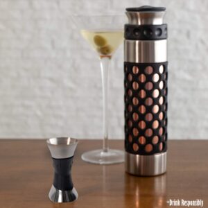 Cork Pops Giovanni Double Shot Glass With Easy To Hold Neoprene Center Grip, Silver Black