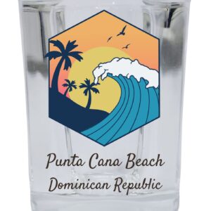 R and R Imports Punta Cana Beach Dominican Republic Souvenir 2 Ounce Square Base Shot Glass Wave Design Single