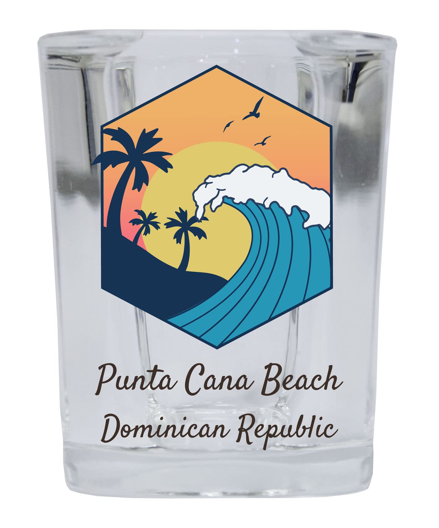 R and R Imports Punta Cana Beach Dominican Republic Souvenir 2 Ounce Square Base Shot Glass Wave Design Single