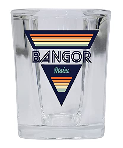 R and R Imports Bangor Maine 2 Ounce Square Base Liquor Shot Glass Retro Design