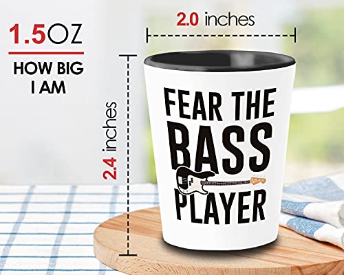 Bubble Hugs Music Shot Glass 1.5 oz - Fear The Bass Player - Musician Guitar Bassist Band Artist Entertainer Composer Playing Song for Friend BFF