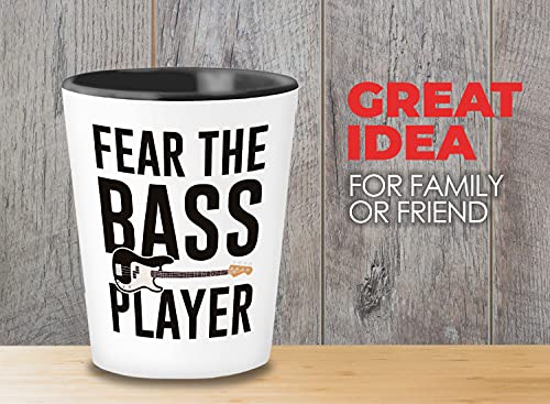 Bubble Hugs Music Shot Glass 1.5 oz - Fear The Bass Player - Musician Guitar Bassist Band Artist Entertainer Composer Playing Song for Friend BFF