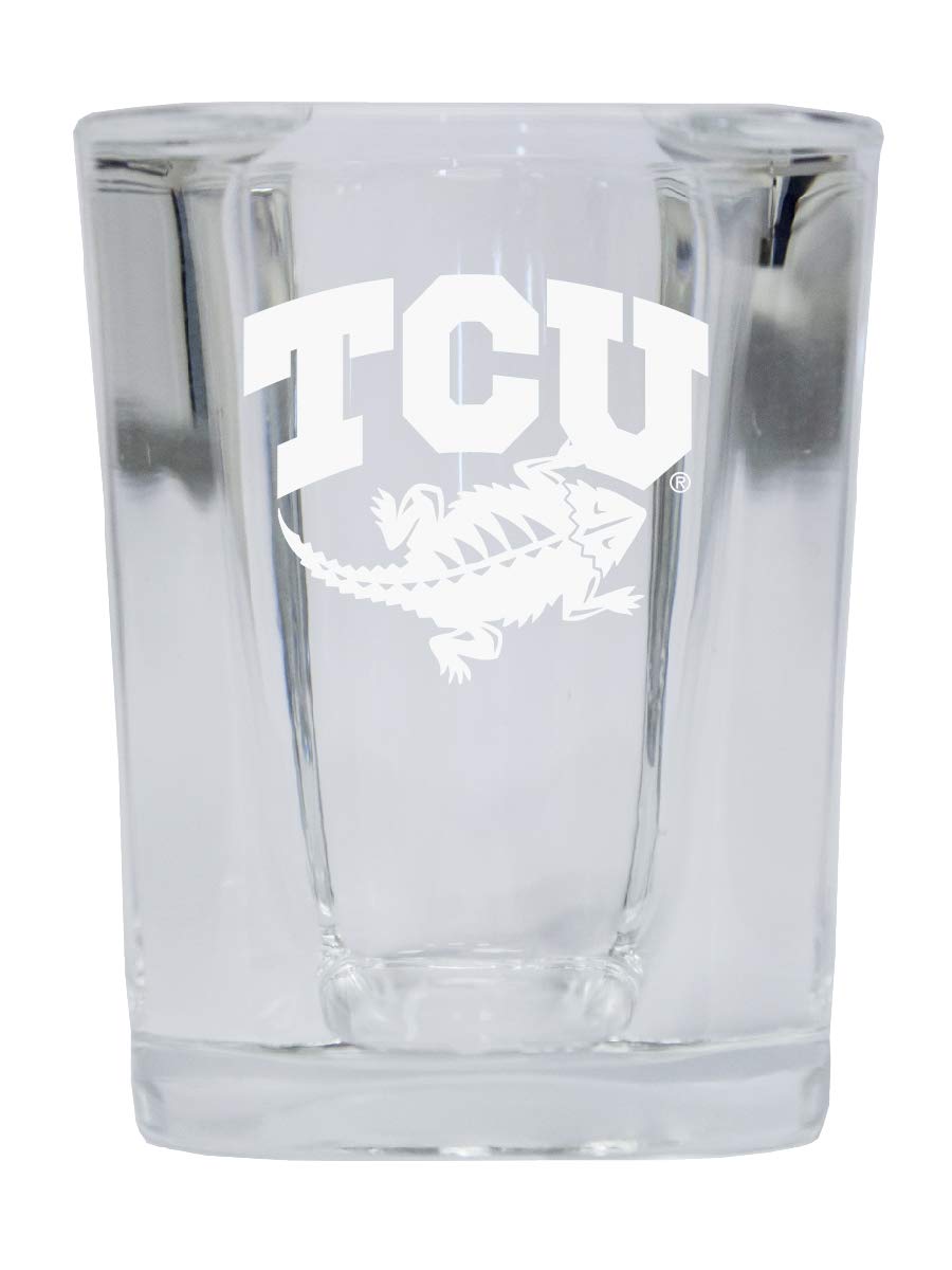 R and R Imports TCU Horned Frogs 2 Ounce Square Shot Glass laser etched logo Design Officially Licensed Collegiate Product