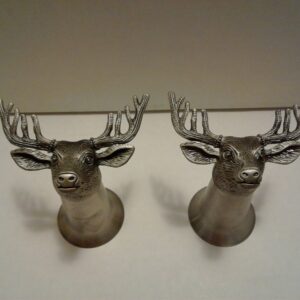 Set of 2 Jagermeister 10 Point Deer Stag Buck Head Metal Pewter & Stainless Steel Stirrup Cup Shooter Shot Glasses