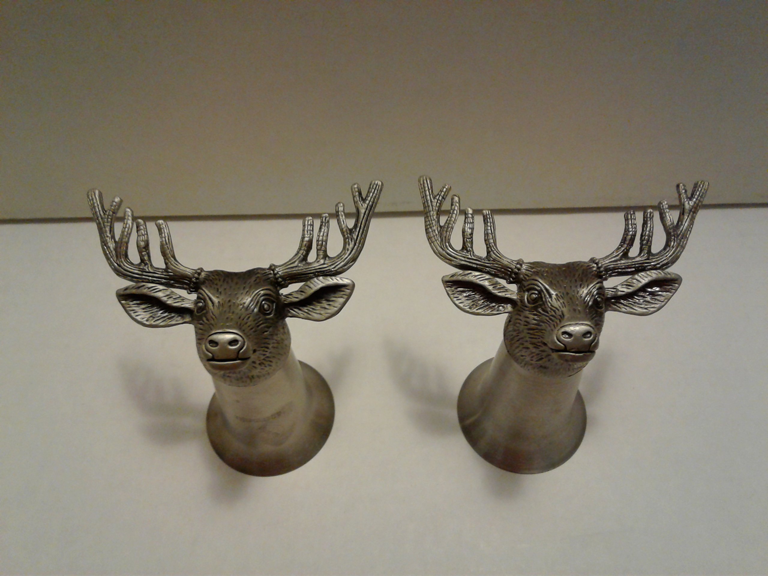 Set of 2 Jagermeister 10 Point Deer Stag Buck Head Metal Pewter & Stainless Steel Stirrup Cup Shooter Shot Glasses