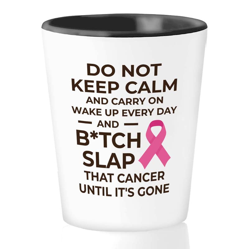 Flairy Land Cancer Shot Glass 1.5oz - Btch Slap That Cancer - Sympathy Gift For Breast Cancer Strong Woman Support Chemotherapy