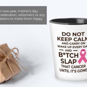 Flairy Land Cancer Shot Glass 1.5oz - Btch Slap That Cancer - Sympathy Gift For Breast Cancer Strong Woman Support Chemotherapy