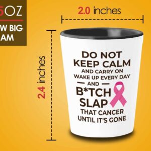 Flairy Land Cancer Shot Glass 1.5oz - Btch Slap That Cancer - Sympathy Gift For Breast Cancer Strong Woman Support Chemotherapy