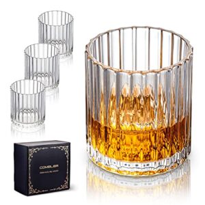 combler old fashioned whiskey glasses with luxury box, 10oz whiskey glasses for scotch, bourbon, liquor and cocktail drinks, set of 4