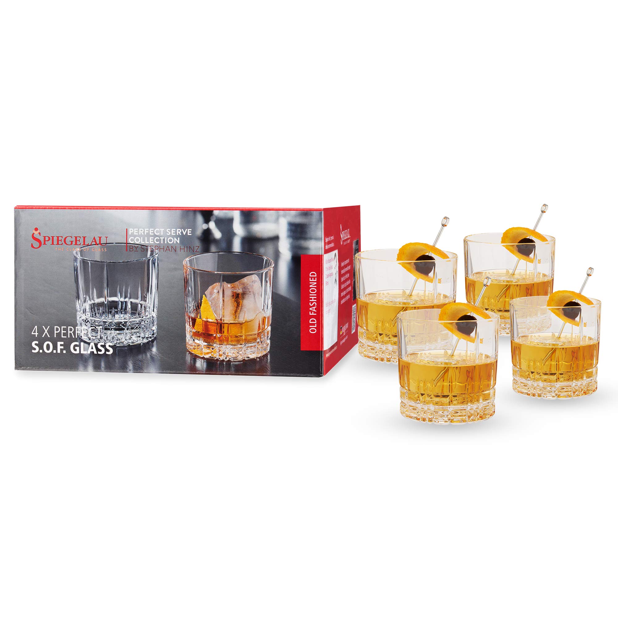 Spiegelau Perfect Serve Single Old Fashioned Glass Set, Set of 4 Lowball Cocktail Glasses, European-Made Lead-Free Crystal, Dishwasher Safe, Professional Quality Cocktail Glass Gift Set, 9.5 oz