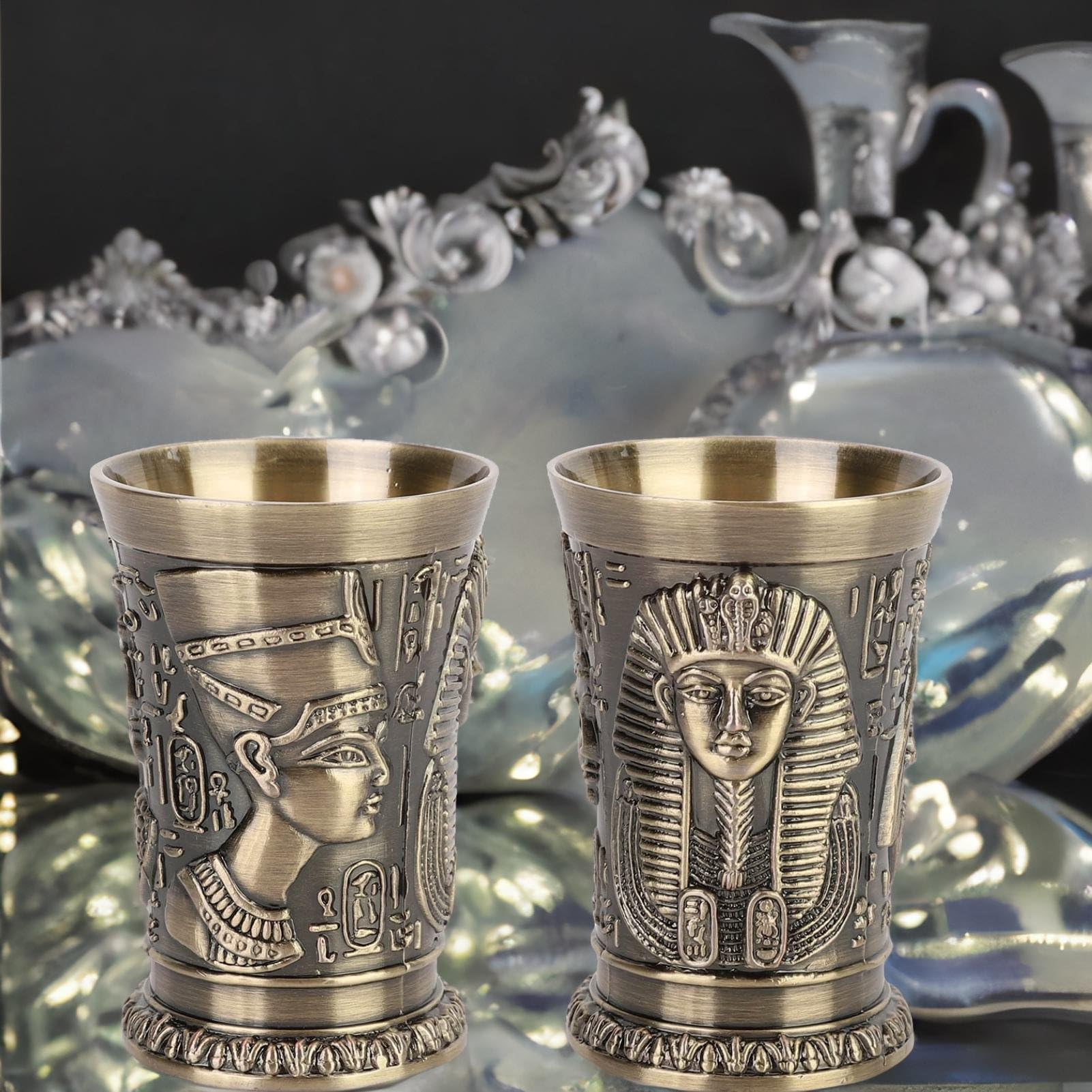 Shot Glass, Metal Vintage Egyptian Shot Glass Sun God Pattern Creative Wine Shot Glass Personalized Sip Glass Whiskey Shot Glass Metal Wine Shot Glass Bronze Whiskey Wine Cup for Home Bar