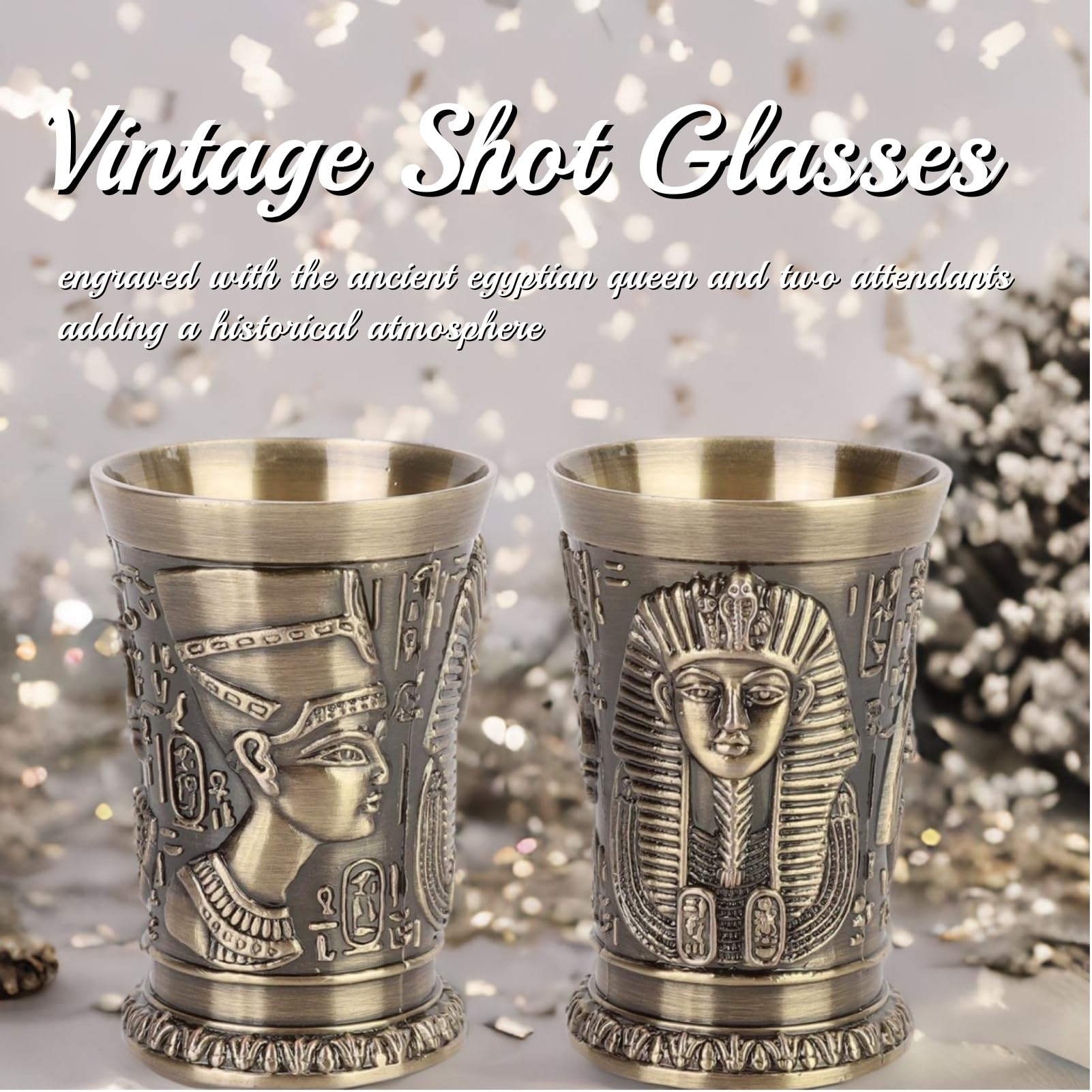 Shot Glass, Metal Vintage Egyptian Shot Glass Sun God Pattern Creative Wine Shot Glass Personalized Sip Glass Whiskey Shot Glass Metal Wine Shot Glass Bronze Whiskey Wine Cup for Home Bar