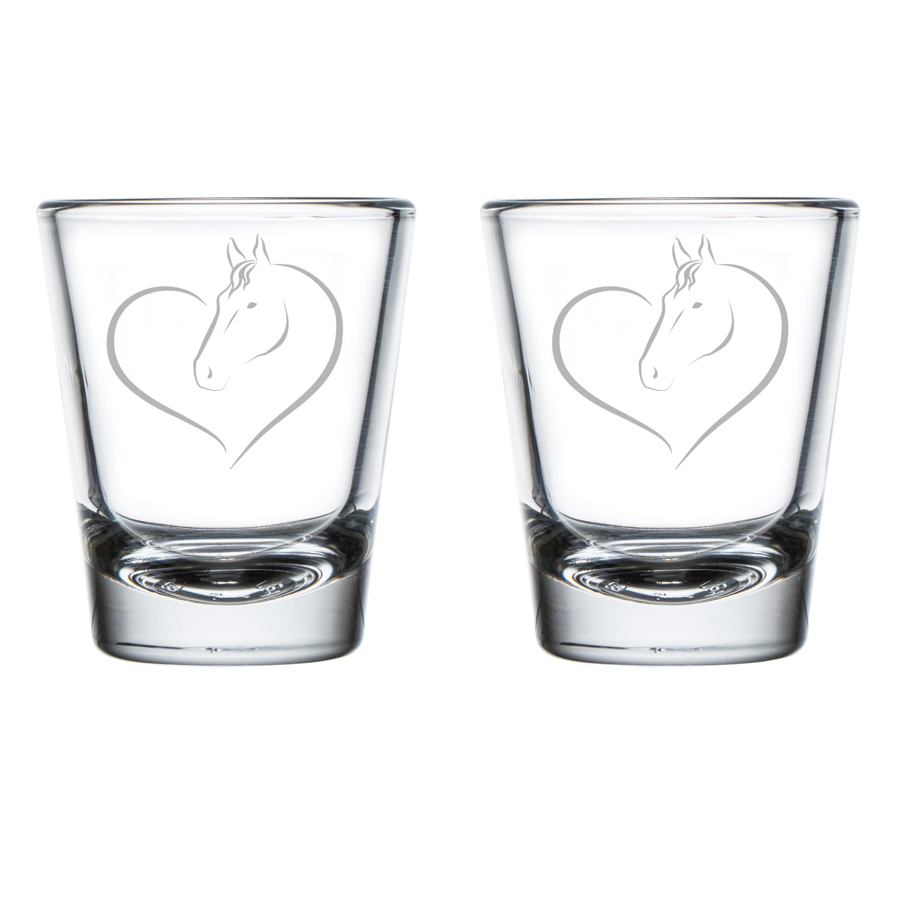 MIP Brand Set of 2 Shot Glasses 1.75oz Shot Glass Heart Horse