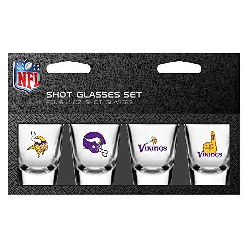 NFL Minnesota Vikings Shot Glass Set4 Pack Shot Glass Set, Team Colors, One Size