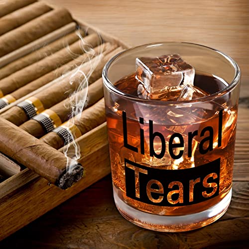 DAZLUTE Funny Liberal Tears Whiskey Glass, Leftist tears, Funny Political Gifts Manly Christmas Trump Gifts for Men Republican Conservative Christmas Birthday, White Elephant Gifts Exchange, 10 Oz