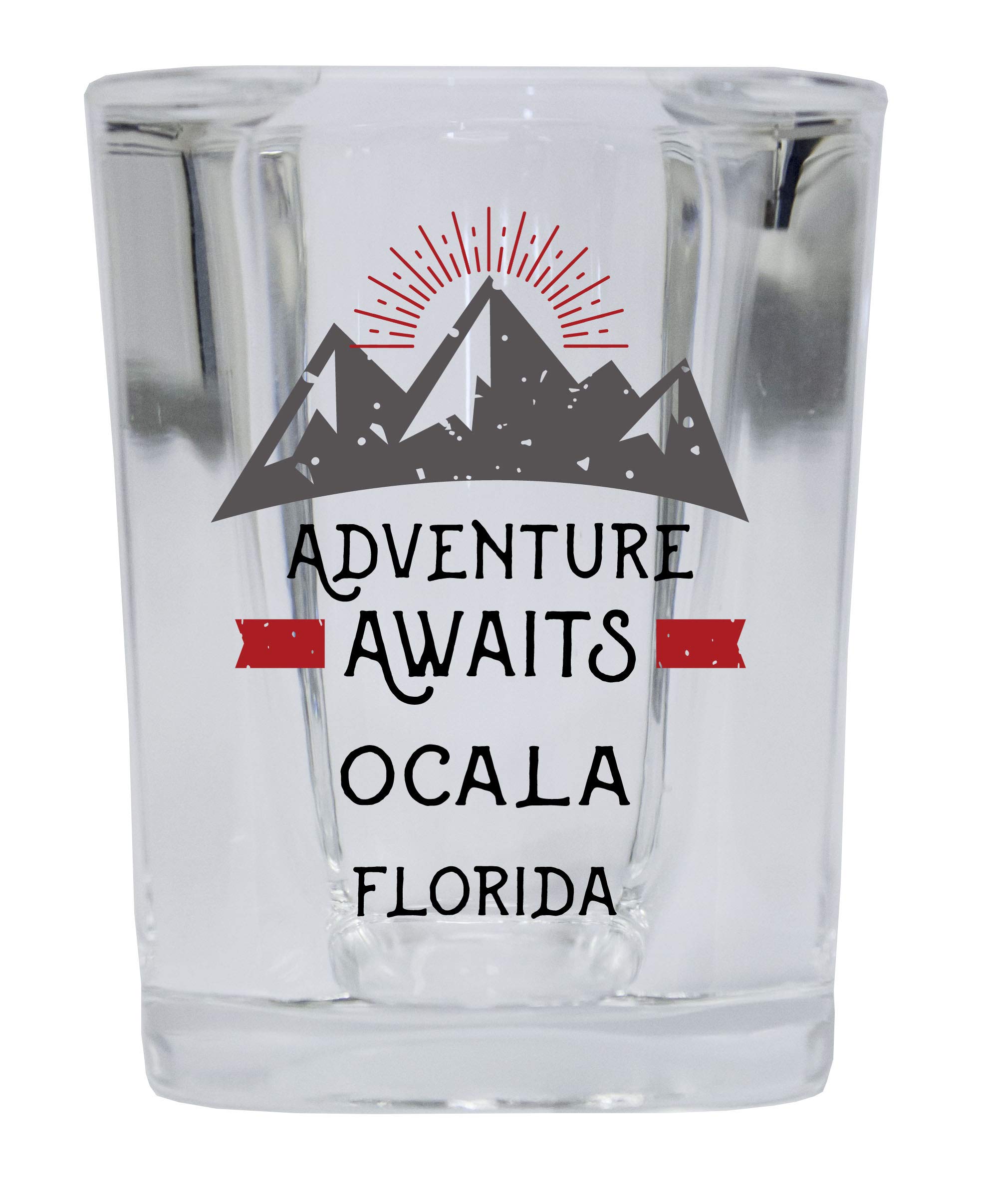 R and R Imports Ocala Florida Souvenir 2 Ounce Square Base Liquor Shot Glass Adventure Awaits Design