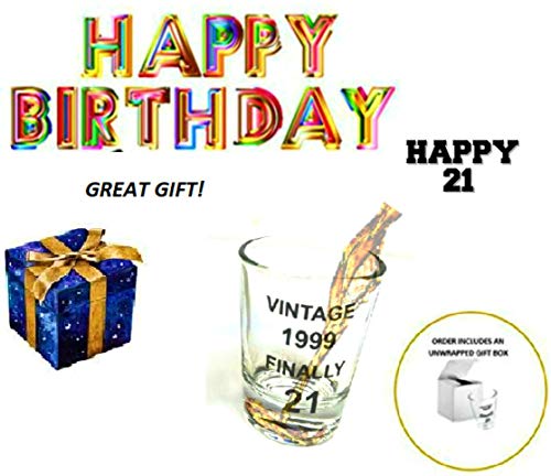 21st Birthday Shot Glass -21st Birthday Gifts- Finally 21 (1999)- 21st Birthday for Him/Her Compliments Birthday Decorations