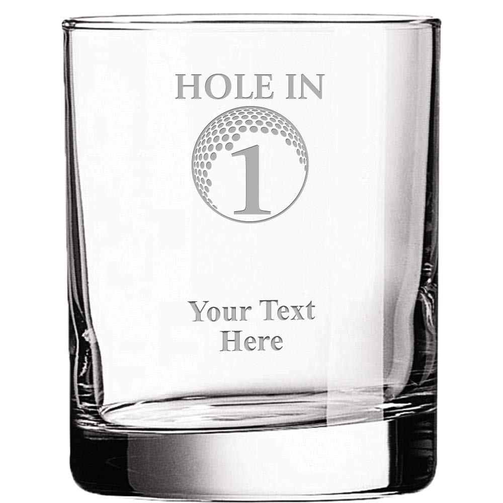 Personalized Drinking Glasses - 10.5 oz Custom Engraved Hole In 1 Golf Rocks Glass Gift