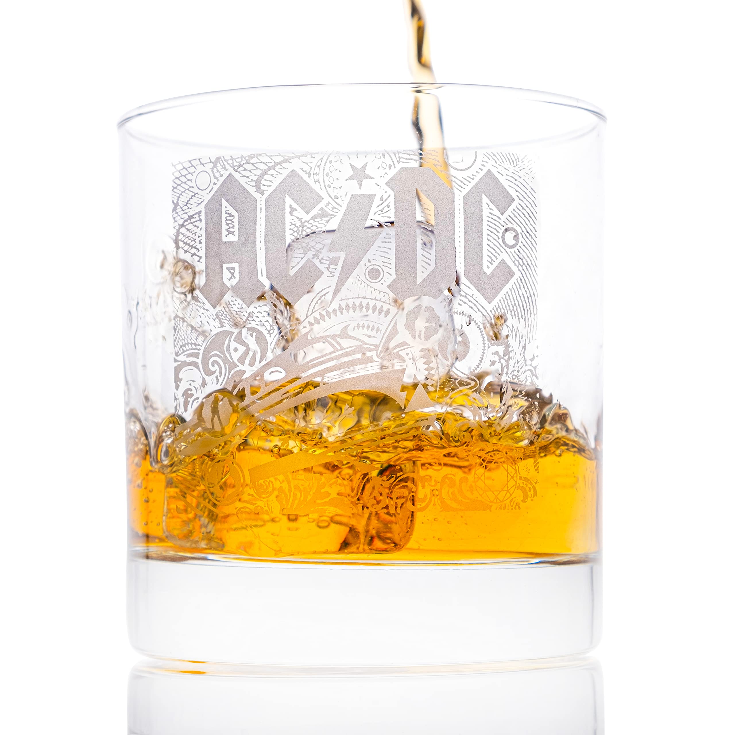 AC/DC Rock n' Roll Train Etched Whiskey Glass - Officially Licensed, Premium Quality, Handcrafted Glassware, 11oz. Rocks Glass - Perfect Collectible Gift for Rock Music Fans, Birthdays, & AC/DC Lovers